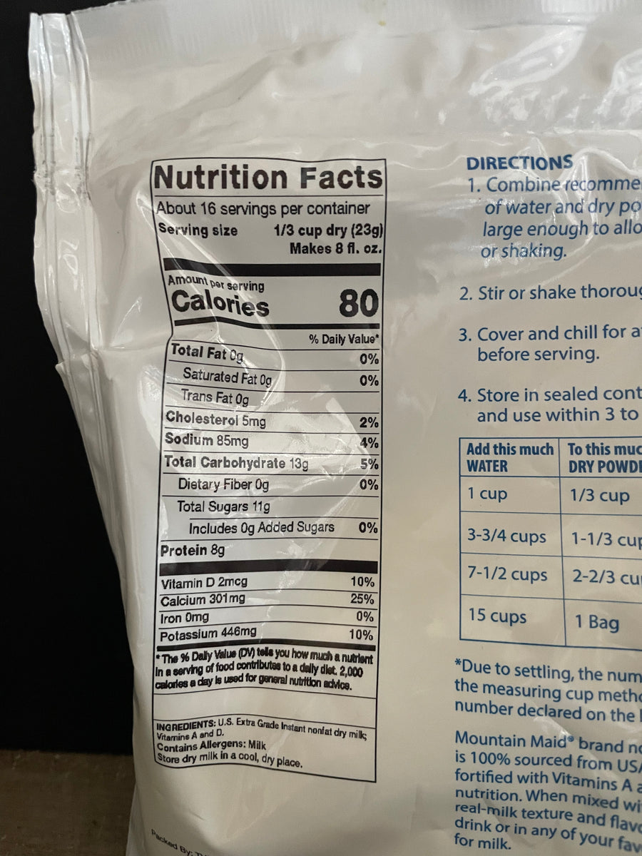 + MOUNTAIN MAID Instant No fat Dry Milk Packet 12.8 oz Best by April 1 ...