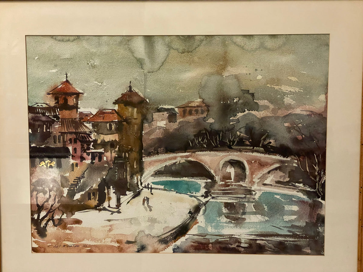 Vintage Framed Abstract ART Watercolor Painting Clint Carter 1960 Atla ...