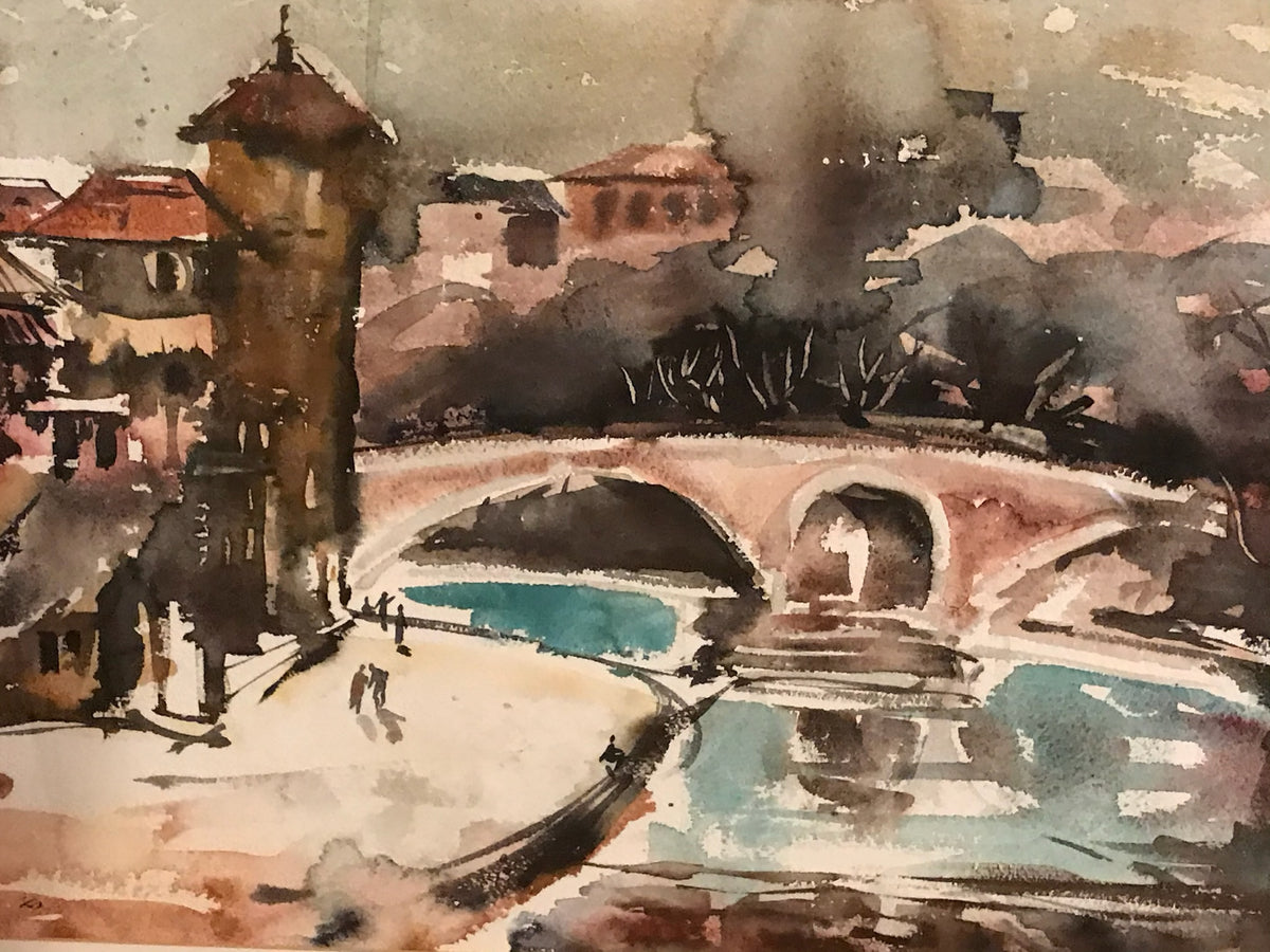 Vintage Framed Abstract ART Watercolor Painting Clint Carter 1960 Atla ...